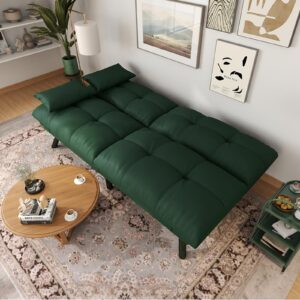 Futon Sofa Bed, Convertible Sofa Bed, Sofa Bed Couch Water-Resistant Fabric with 2 Cushions for Living Room Sofa Bed (Deep Green)