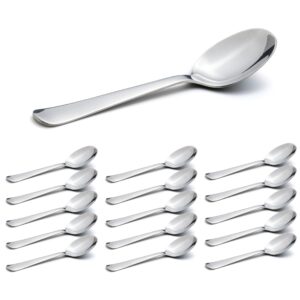 senadore stainless steel dinner spoons - set of 16 - mirror finish and dishwasher safe - 7.5" elegant and sleek design soup spoon for modern and casual dining (simple modern)