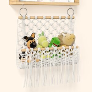 BBLIKE Nursery Book Shelves Set of 3 - Floating Shelves for Wall with Stuffed Animal Net, Wood Wall Mounted Shelves, Hanging Nursery Furniture for Toy Storage and Playroom, Kids Room, Nursery Decor