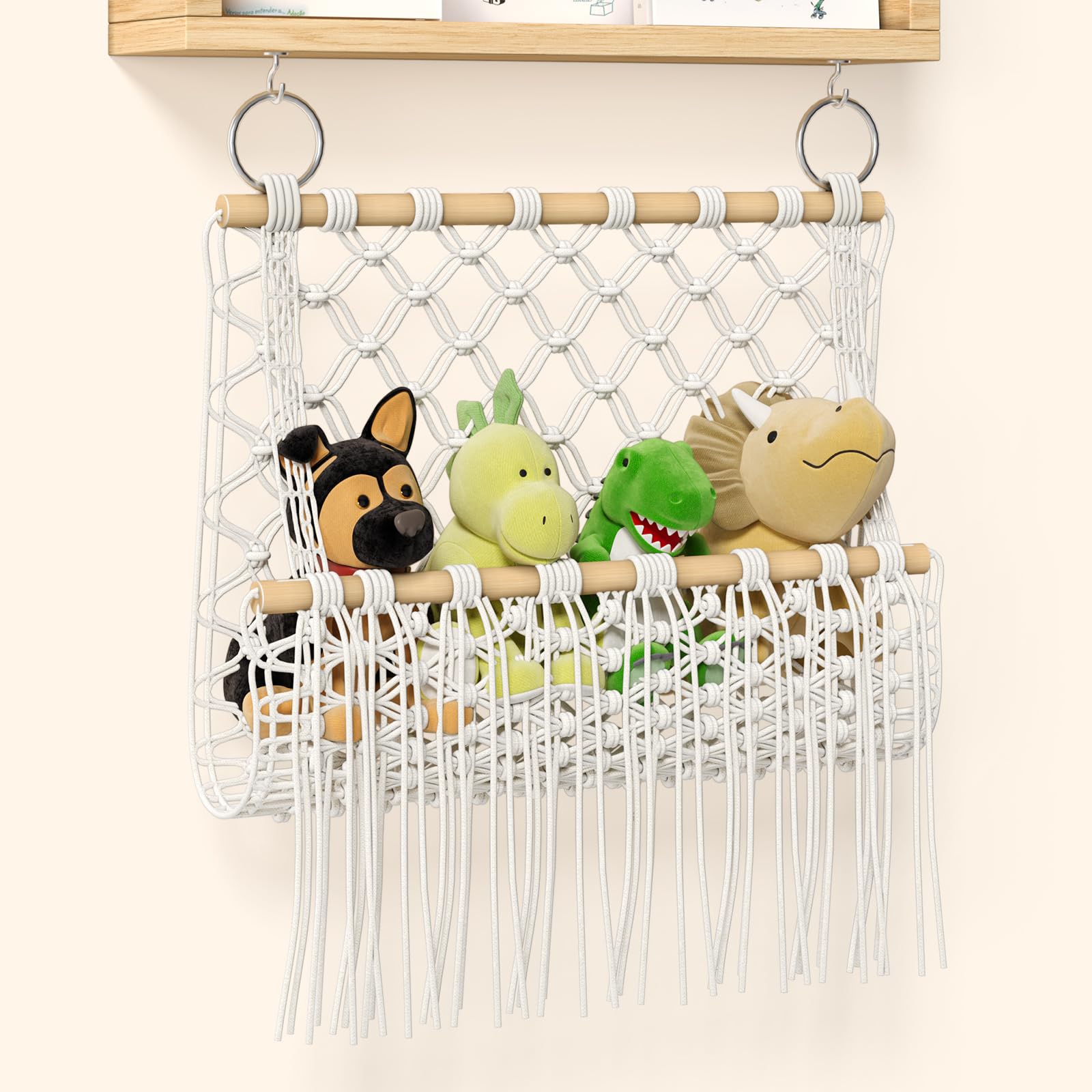 BBLIKE Nursery Book Shelves Set of 3 - Floating Shelves for Wall with Stuffed Animal Net, Wood Wall Mounted Shelves, Hanging Nursery Furniture for Toy Storage and Playroom, Kids Room, Nursery Decor