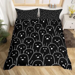 cute ghost bedding set,black white ghost comforter cover set for teens women room decor,cartoon halloween duvet cover breathable funny ghost bedspread cover full size(no comforter)