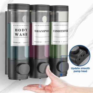 Shower Soap Dispenser Wall Mounted No Drill Shampoo Dispenser for Shower Wall Shampoo and Conditioner Dispenser Bathroom Hotel 3 * 300ml Black with Labels