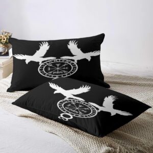 Denorn Bedding Sheet Bed Sets- Viking Norse Mythology Rune Odin Ravens wicca Soft 3-Pieces Duvet Cover Set 1 Comforter Cover & 2 Pillowcases Queen(90"×90")