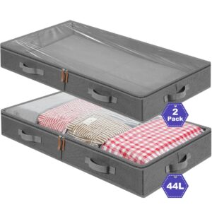 NEATJELAI 2-Pack Under Bed Storage Containers,4.7 Inches Low Profile Underbed Storage Organizer Bin Foldable with Sturdy Sidewalls/Bottom/4 Handles for Clothes Blanket Pillows Shoes,Gray