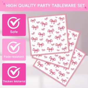 Generic 100pcs Pink Bow Birthday Party Decorations Pink White Bow Bachelorette Plates and Napkins for Girl Coquett Bridal Engagement Baby Shower Dinnerware Party Supplies Serve 25 Guests, LARGE