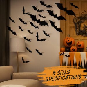 Halloween Decorations Bats Wall Decor,72Pcs Reusable PVC 3D Black Scary Bat Wall Stickers for Creepy Home Bathroom Decor Halloween Party DIY Wall Decal Indoor Halloween Decor