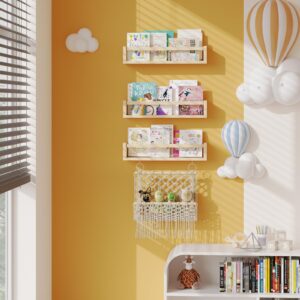 BBLIKE Nursery Book Shelves Set of 3 - Floating Shelves for Wall with Stuffed Animal Net, Wood Wall Mounted Shelves, Hanging Nursery Furniture for Toy Storage and Playroom, Kids Room, Nursery Decor