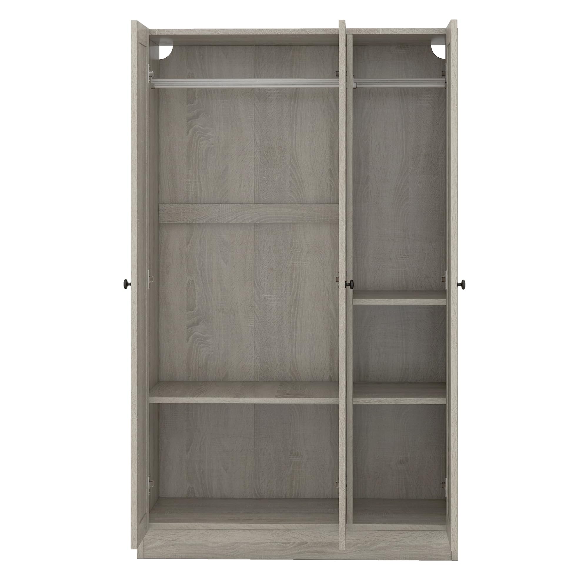 Bellemave 3 Doors Wardrobe Armoire, Armoire Wardrobe Closet with Hanging Rod, Wood Clothes Storage Cabinet Organizer, 3-Door Wardrobe Closet with Doors, Gray