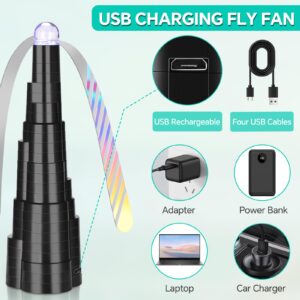 Fly Fans for Tables, Rechargeable Fly Fan Table Top Fan with LED Light, Fly Spinner with Soft Holographic Blades for Picnic, Restaurant, Party, Home, and BBQ (4 Pack)