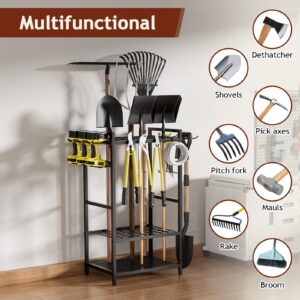 Homsorout Garden Garage Tool Organizer - Yard Tool Organizer for Garage with 4 Hooks, Heavy duty Steel Garden Tool Rack Holds up to 48 Long Handled Yard tools for Storage