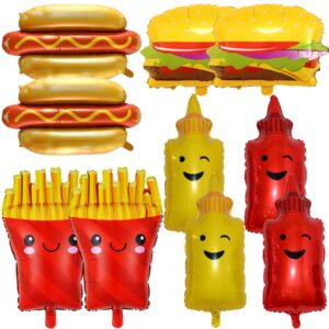 10pcs bbq party balloons,food themed foil balloons hot dog hamburger ketchup french fries mustard bottle for picnic snacks baby shower birthday party decorations supplies