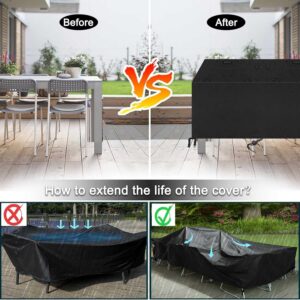 Patio Furniture Covers Outdoor Table Cover Waterproof Rectangular 420D Garden Dining Table Cover Wind Dust Proof Anti-UV Patio Sectional Couch Cover Table and Chair Set Covers 108"Lx82"Wx28"H Black