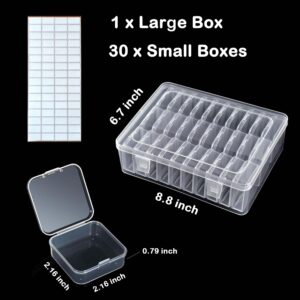 Beyoslf Small Bead Organizer Box, 30PCS Small Clear Plastic Bead Storage Containers Mini Transparent Box Bead Storage Case with Hinged Lid for Collecting Beads Jewelry Crafts Nail Small Items