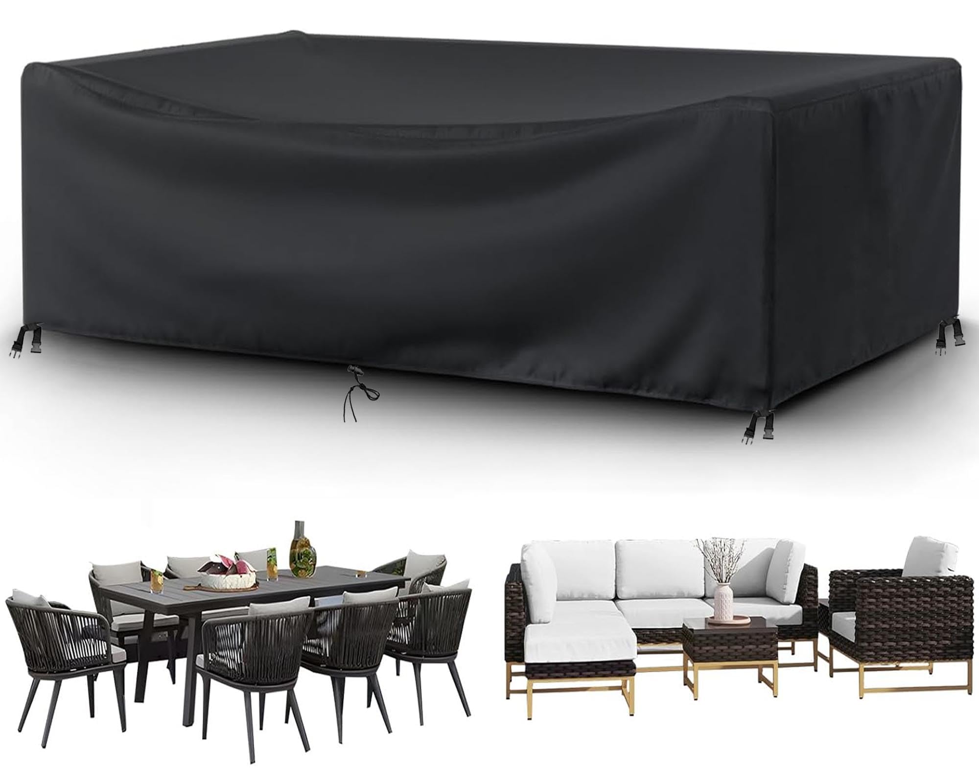 Patio Furniture Covers Outdoor Table Cover Waterproof Rectangular 420D Garden Dining Table Cover Wind Dust Proof Anti-UV Patio Sectional Couch Cover Table and Chair Set Covers 84"Lx44"Wx28"H Black