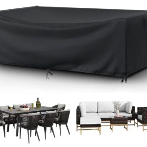 Patio Furniture Covers Outdoor Table Cover Waterproof Rectangular 420D Garden Dining Table Cover Wind Dust Proof Anti-UV Patio Sectional Couch Cover Table and Chair Set Covers 108"Lx82"Wx28"H Black