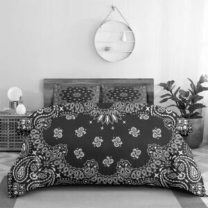 denorn black paisley bandana bedding sheet bed 3-pieces duvet cover set comfy 2 pillowcases queen(90"×90")