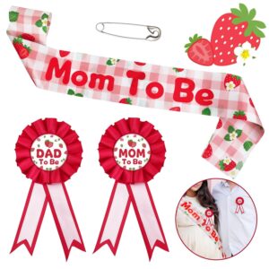 lopeastar strawberry baby shower decorations mom to be sash dad to be corsage set, berry sweet mommy to be sash baby shower sash set party decorations