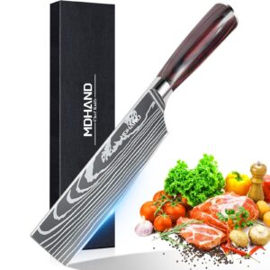 mdhand 7" nakiri knife - ultra sharp meat cleaver knife and kitchen knife, high carbon stainless steel, chef knife for home and kitchen with ergonomic pakkawood handle, gifts for women and men