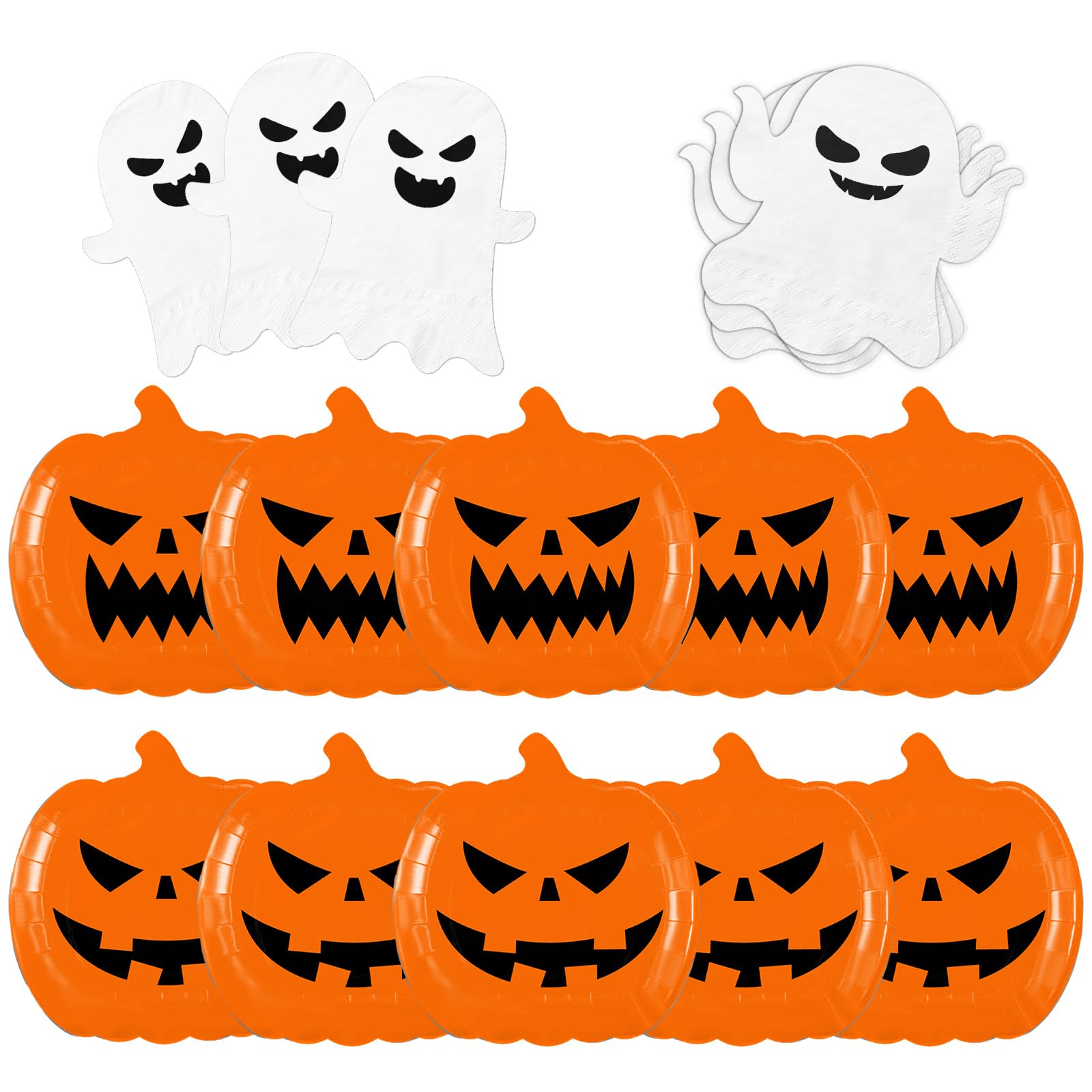 Halloween Plates and Napkins, 60Pcs Pumpkin Plates and Ghost Napkins Pumpkin Plates and Napkins for Halloween Party Decorations, Orange Halloween Paper Plates and Napkins for Kids Halloween