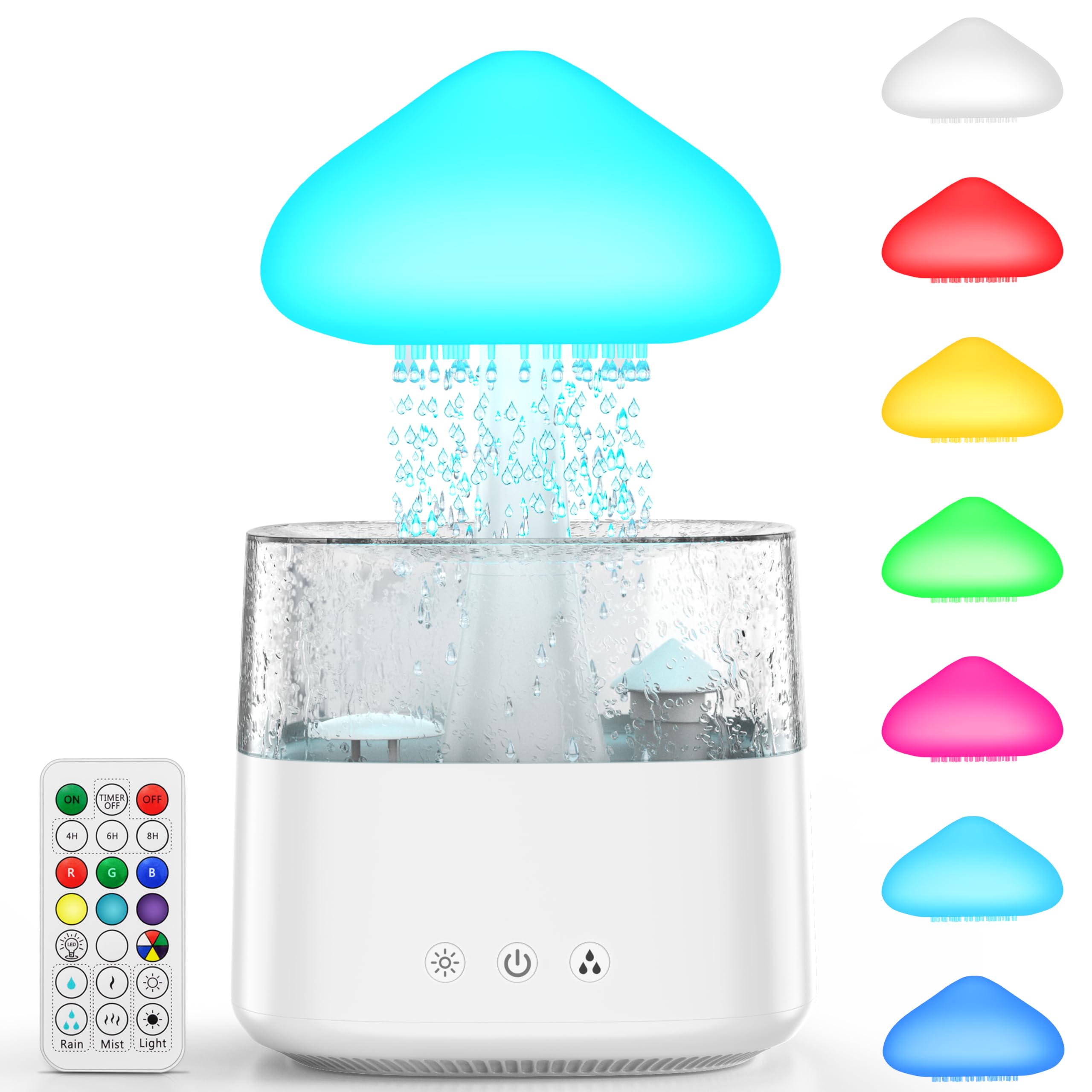 Cloud Humidifiers 450ML Water Drip Mushroom Humidifiers with Remote Control 7 Colors Mood Light Air Humidifier Raindrop Humidifiers for Bedroom