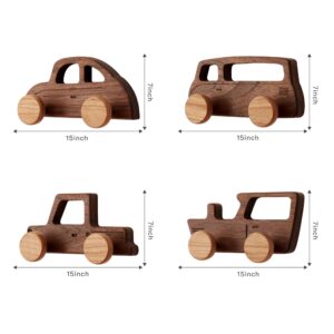 Vinoil Kids Coat Hooks Wall Mount, Walnut Car-Shaped Coat Rack Heavy Duty for Bathrooms,Kids’ Room,Door,Nursery,Entryway, 4 Pack Wood Wall Hooks for Hanging Hats,Backpacks,Towels,Keys&Clothes