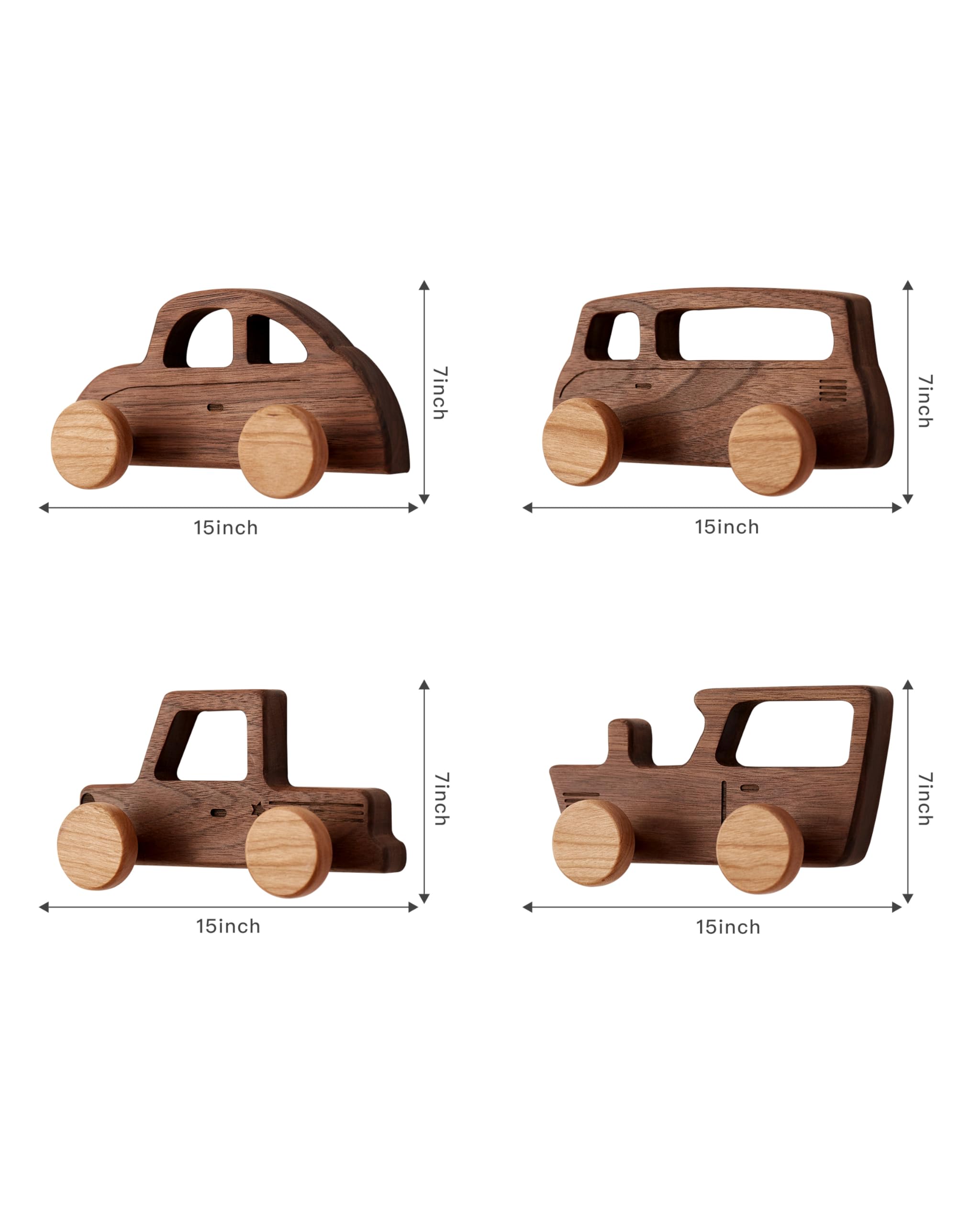 Vinoil Kids Coat Hooks Wall Mount, Walnut Car-Shaped Coat Rack Heavy Duty for Bathrooms,Kids’ Room,Door,Nursery,Entryway, 4 Pack Wood Wall Hooks for Hanging Hats,Backpacks,Towels,Keys&Clothes