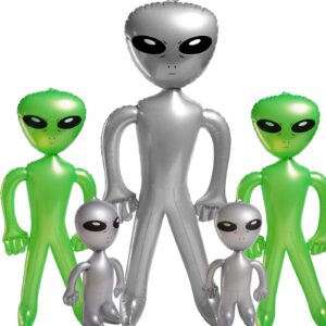 5pcs inflatable alien, 3 size blow up aliens include 67"/ 35"/18", alien inflate for halloween, space birthday party