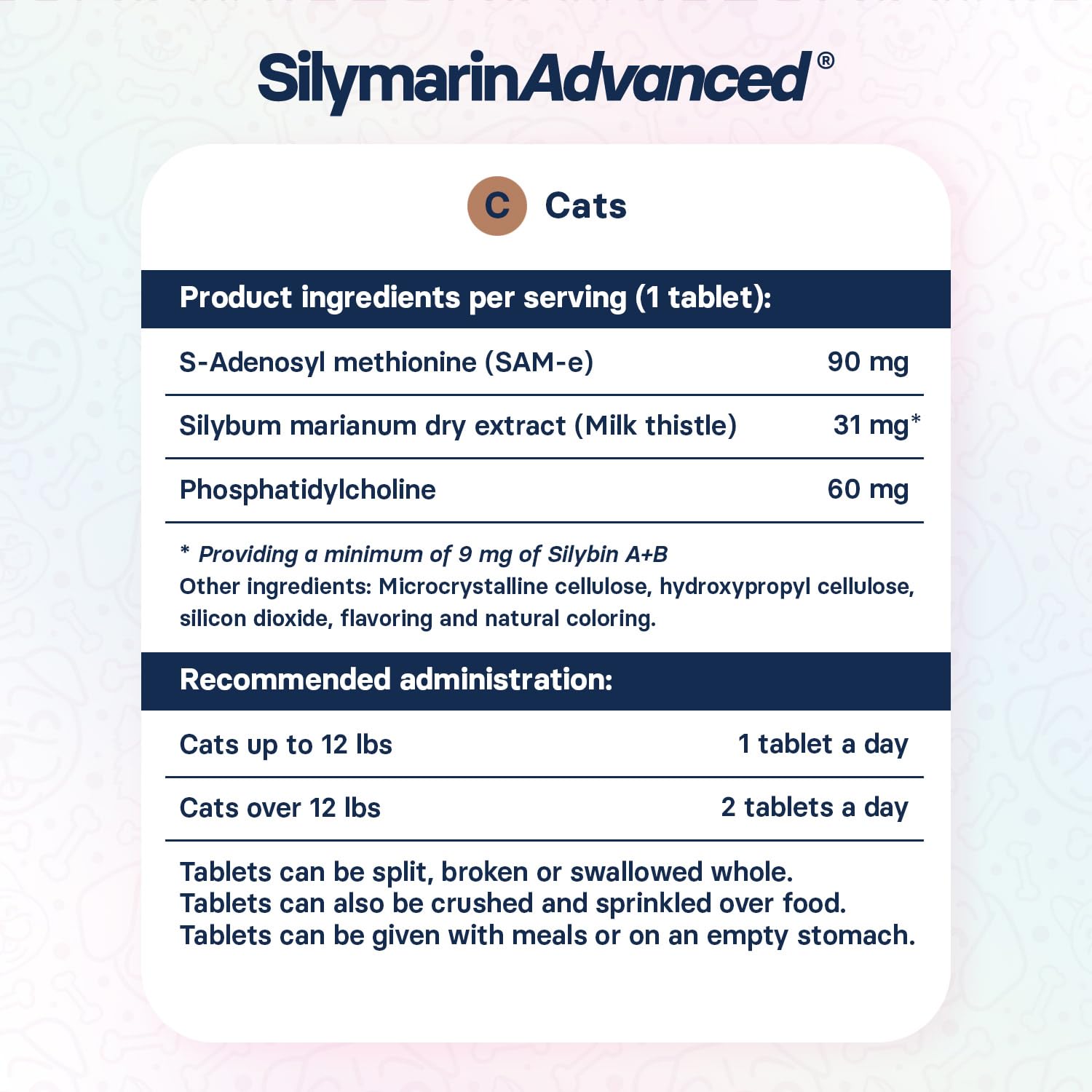 SilymarinAdvanced Liver Health Supplement for Cats - Milk Thistle for Cats Liver Support with S-Adenosylmethionine (Same) & Silybin - Liver Detox for Cats - 30 Tablets