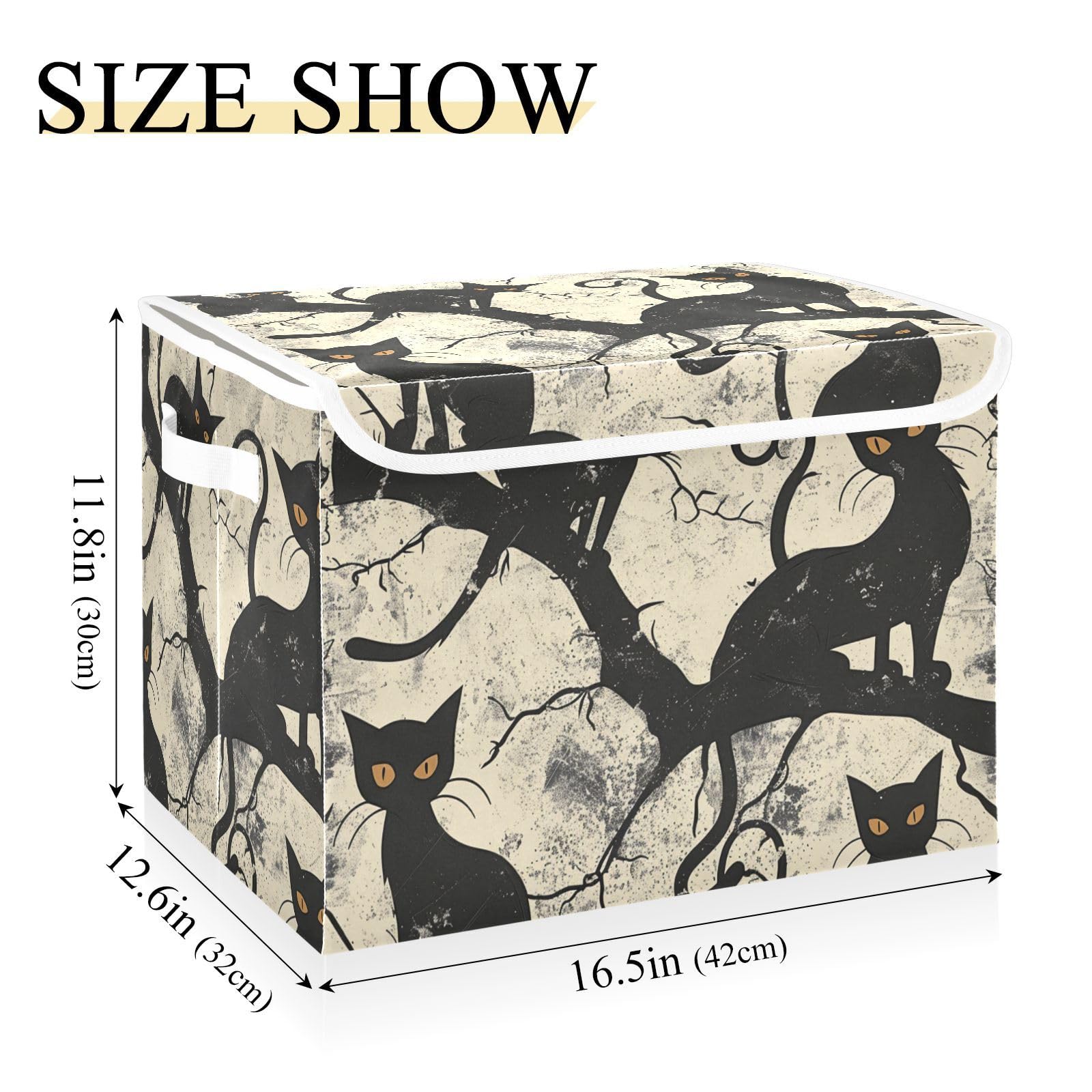 BOENLE Fabric Storage Bins with Lids and Handles Gothic Black Cats Tree Branch Large Collapsible Closet Storage Boxes