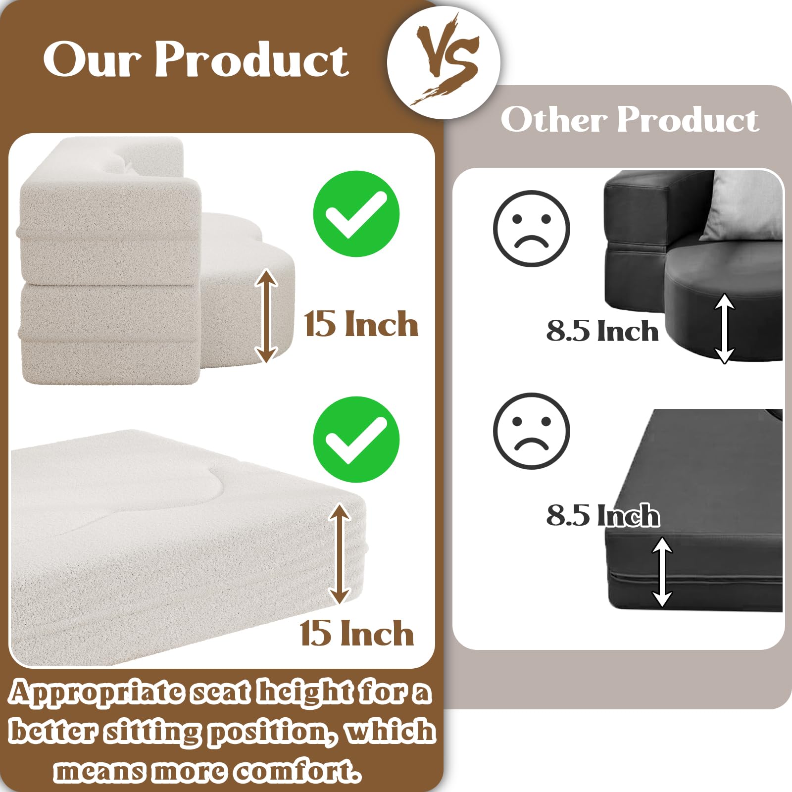 YiMiYom Full Size Folding Sofa Bed, Love Seat Sleeper Bed Floor Sofa Bed with 2 Pillows, Teddy Fabric Fold-Out Twin Sofa Cama & Bed Mattress for Living Room, Apartment, Guest Room, Beige