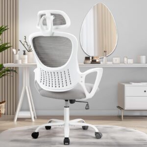 smug home office desk chair, ergonomic computer high-back mesh rolling work task chairs with wheels and adjustable headrests, comfy lumbar support, armrest for bedroom, gaming, grey