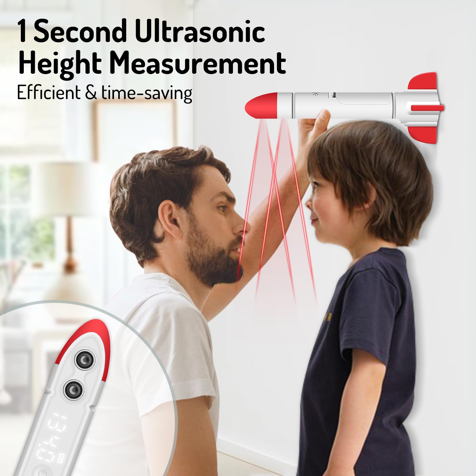 Height Measurement Device, Wireless Ultrasound Stadiometer Height Measuring Device, Smart Digital Height Measuring Device for Kids, with LCD Display, 30cm-220cm / 11.8in-86.6in