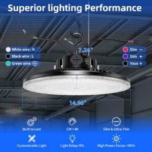 9 Pack 480V UFO LED High Bay Light 150W 100W 80W Adjustable UFO Lights 150 LM/W UL/DLC Listed Dimmable High Bay LED Light 5000K Daylight IP65 Waterproof Commercial Bay Lighting for Factory Warehouse