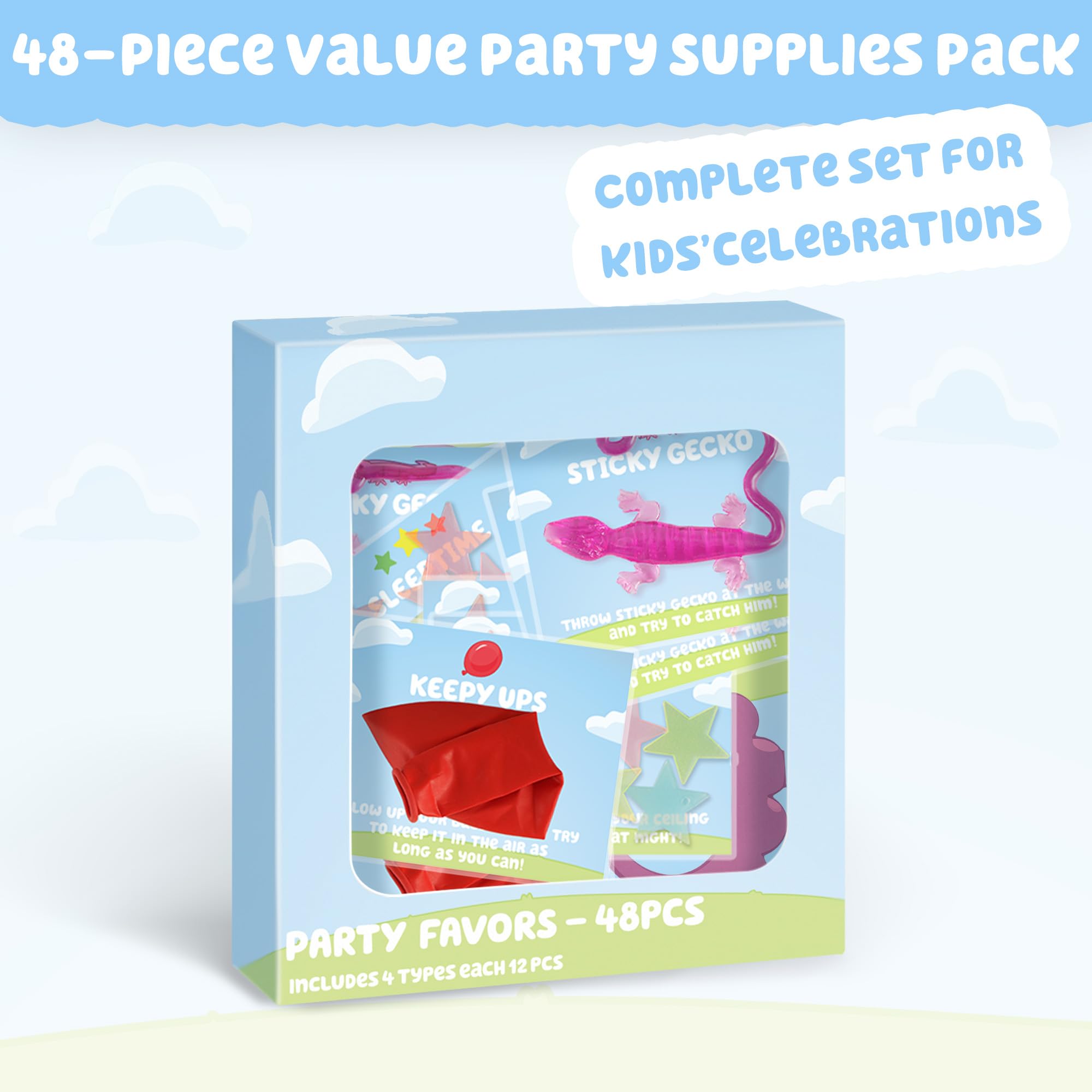 Cbloxtor 48 Pcs Party Favors, Sticky Gecko, Up Balloon, Paper Glasses, Party Favors for Birthday Party, Family Games