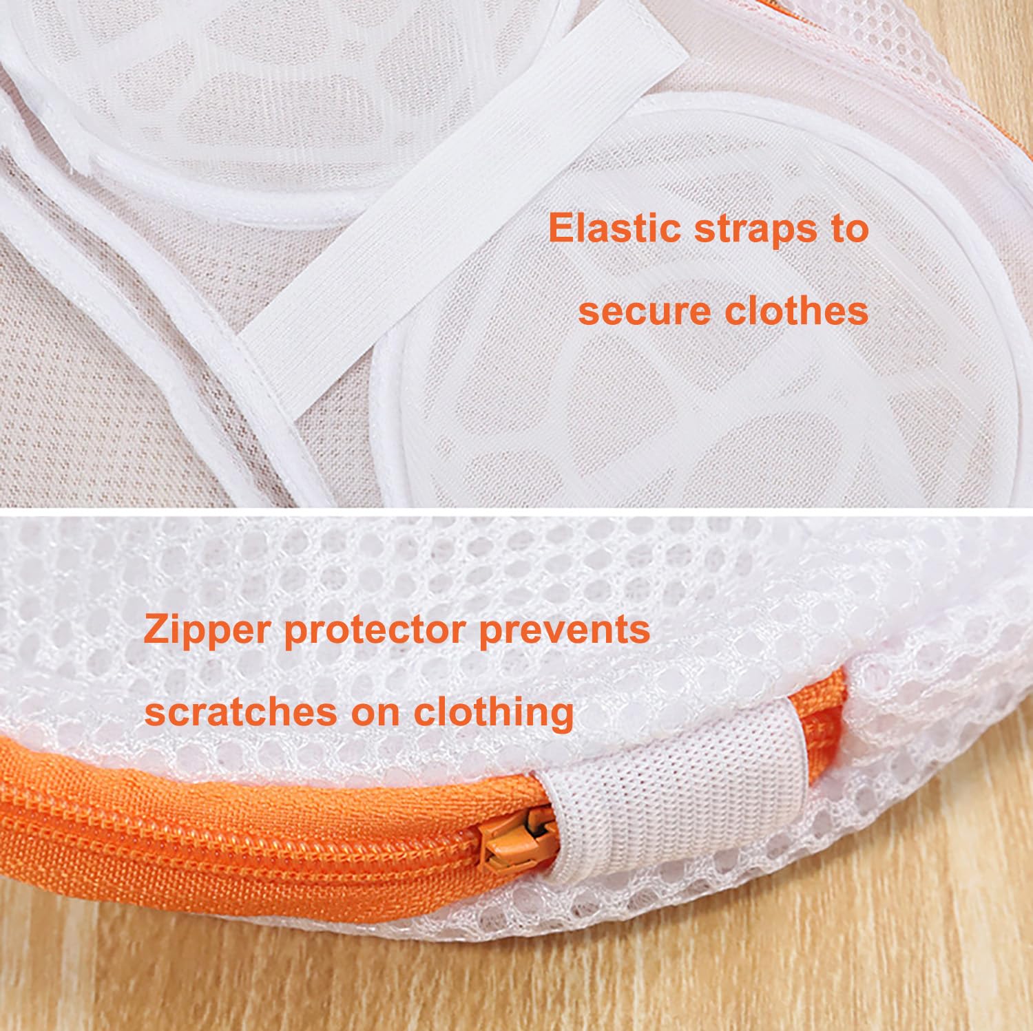 3Pcs Bra Washing Bag for Laundry, Upgraded Large 3D Bracket Mesh Bra Laundry Bags Bra Washer Protector for Laundry Delicates Lingerie Brassiere Wash Bags for Washing Machine (Orange, D to H Cups)