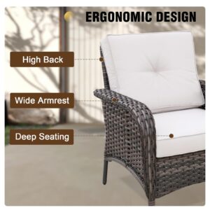 EAGLE PEAK 4pc Outdoor Wicker Patio Chairs, Rattan Porch Chairs with Removable Seat Cushions for Backyard, Deck and Garden, Set of 4, Brown/Beige