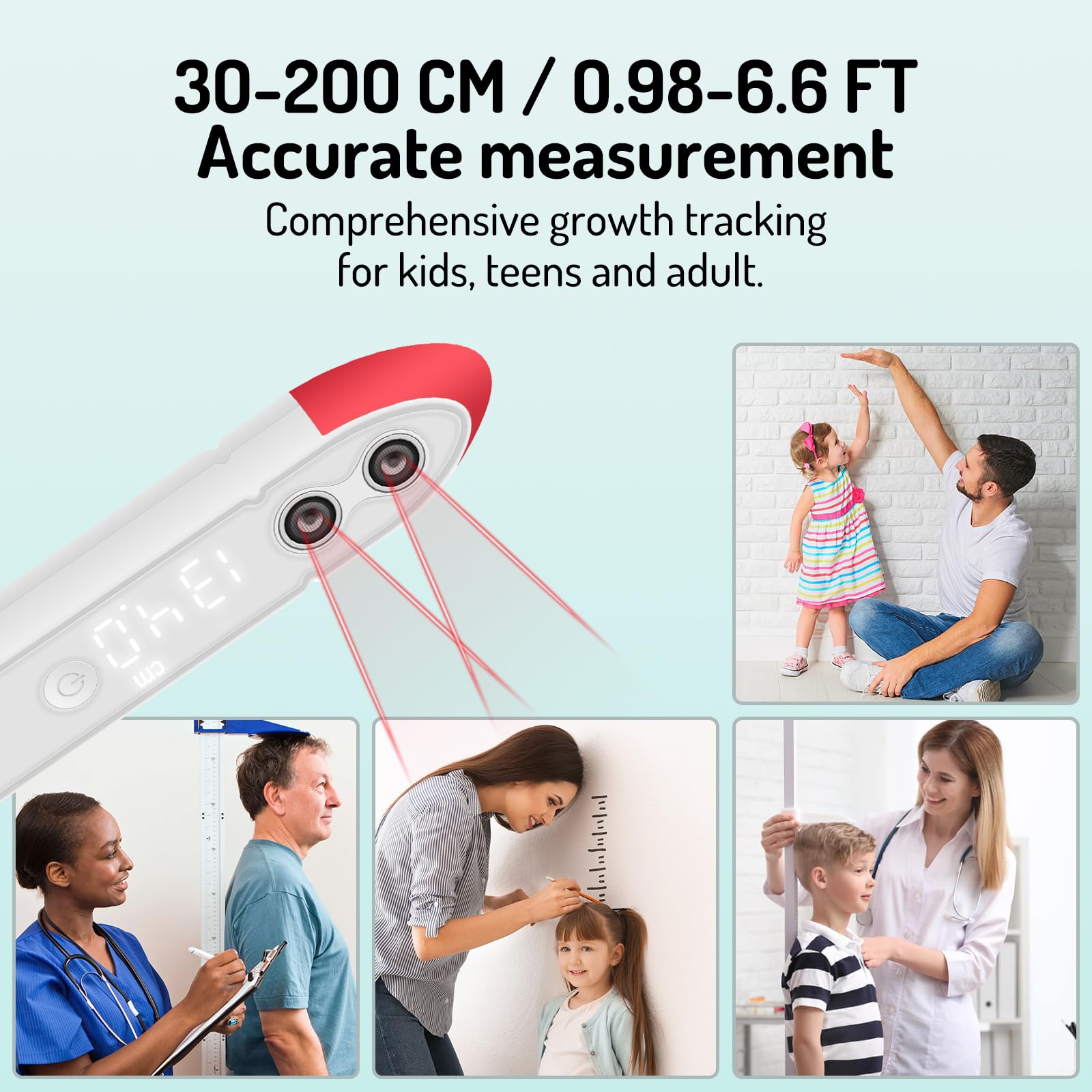 Height Measurement Device, Wireless Ultrasound Stadiometer Height Measuring Device, Smart Digital Height Measuring Device for Kids, with LCD Display, 30cm-220cm / 11.8in-86.6in