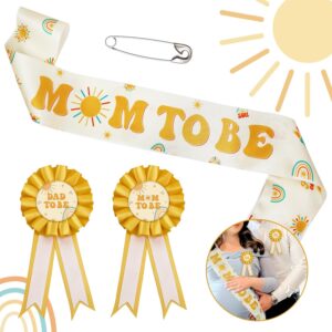 lopeastar here comes the son baby shower decor mom to be sash dad to be corsage set, boho sun mommy to be sash baby shower sash set party decorations