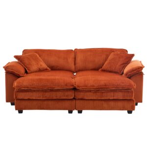 84" Stupendous Oversized Double Chaise Lounges Indoor, Comfy Corduroy Chaise Lounge Sleeper Chair with Ottoman, Convertible L Shaped Loveseat Deep Seat Modular Sectional Sofa for Living Room (Orange)