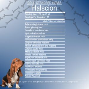 Halscion Cognitive Support and Stress Relief for Dogs by Gold Standard Herbs, All Natural Rehmannia Combination, 85 gram Powder, White