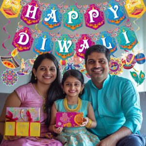 Diwali Decorations,Happy Diwali Banner with Diwali Hanging Swirls Decorations for Indian Diwali Festival Party Decoration Kit for Home.