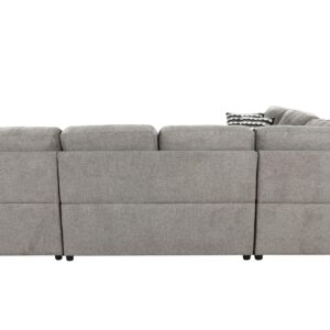 RENDGO 125'' U Shaped Oversized Sectional Sofa Couch with Cabinet,7 Seat Sectional Sleeper Sofa Bed with Storage Chaise, Pull Out Bed for Living Room,Grey