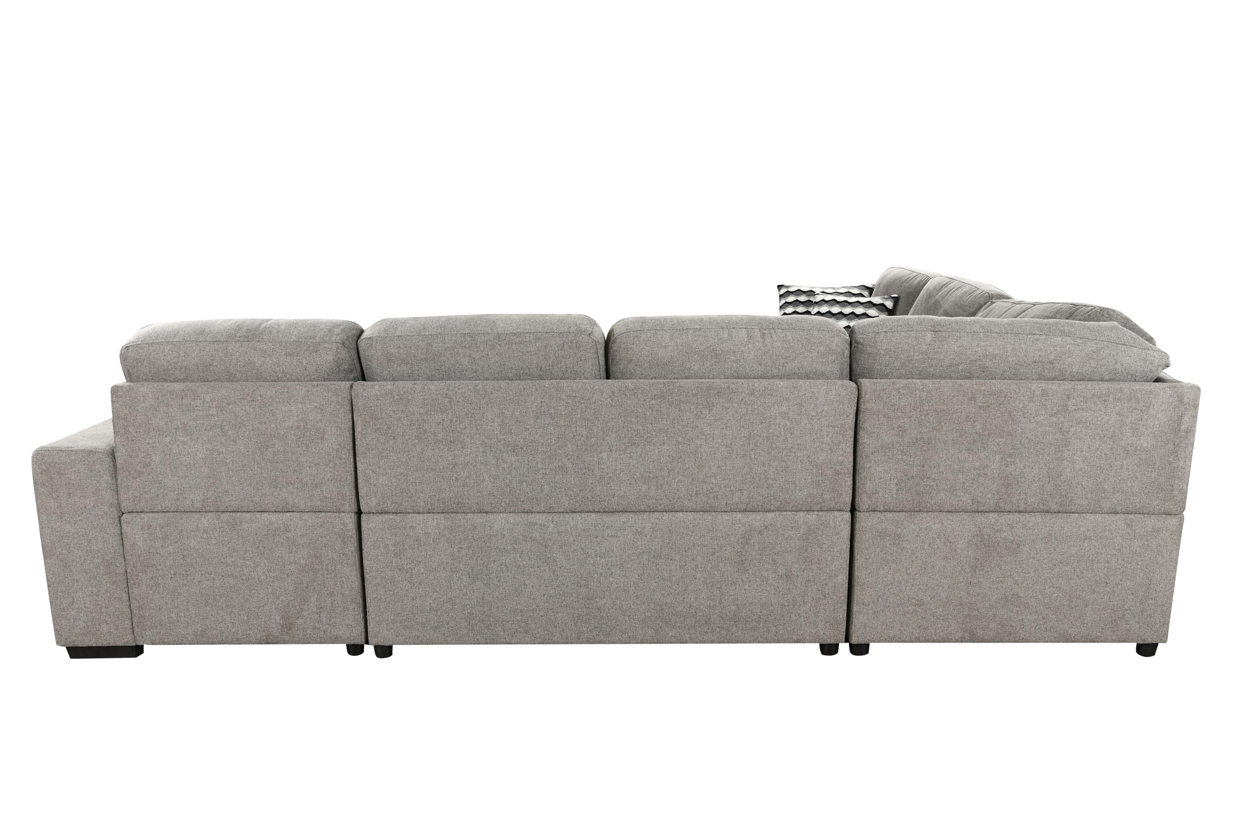 RENDGO 125'' U Shaped Oversized Sectional Sofa Couch with Cabinet,7 Seat Sectional Sleeper Sofa Bed with Storage Chaise, Pull Out Bed for Living Room,Grey