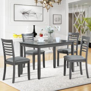 ruisisi modern dining table set for 4, rectangular dining table with 4 upholstered chairs, 5 piece dining table set for dining room kitchen living room, wood dining room table set for 4, gray