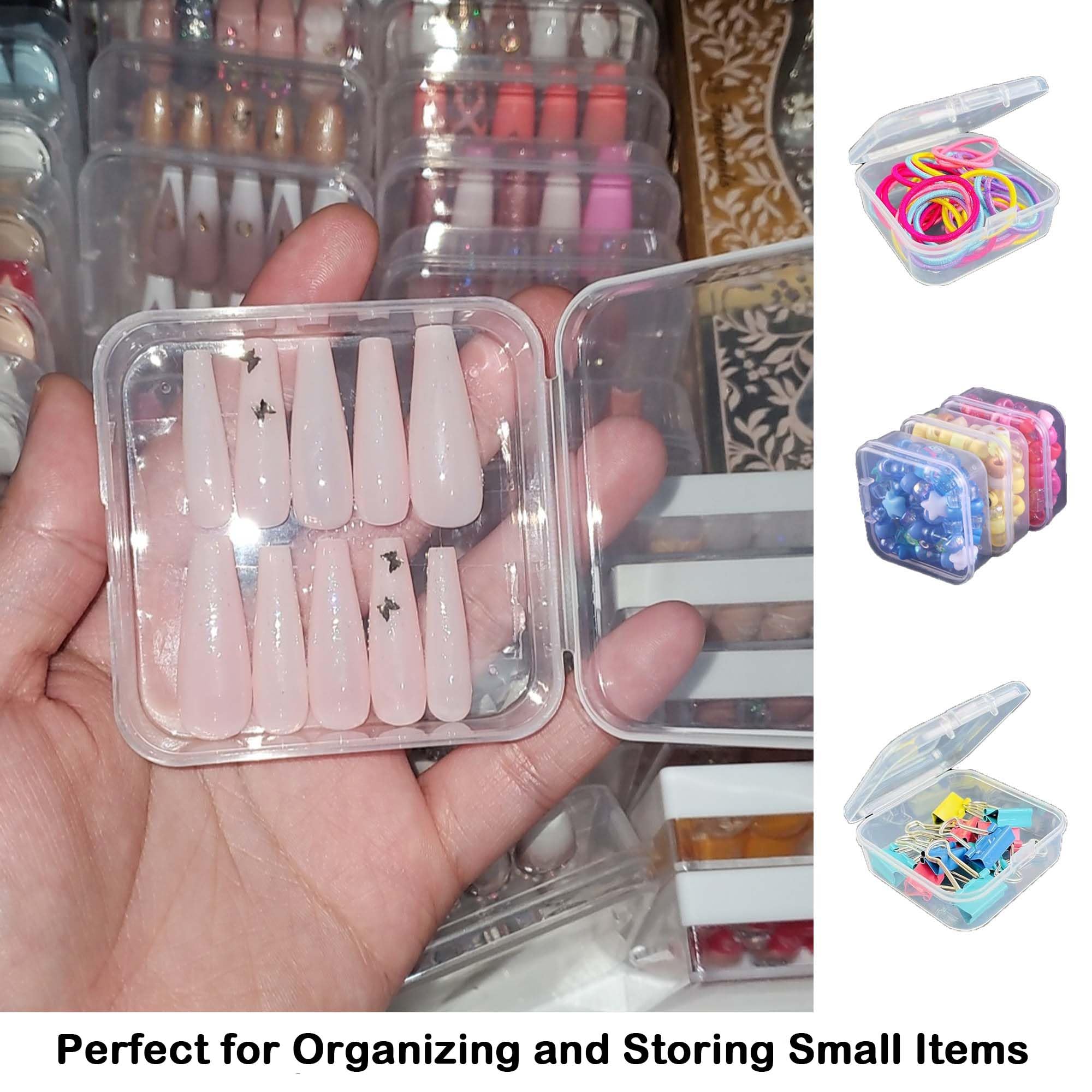 Beyoslf Small Bead Organizer Box, 30PCS Small Clear Plastic Bead Storage Containers Mini Transparent Box Bead Storage Case with Hinged Lid for Collecting Beads Jewelry Crafts Nail Small Items