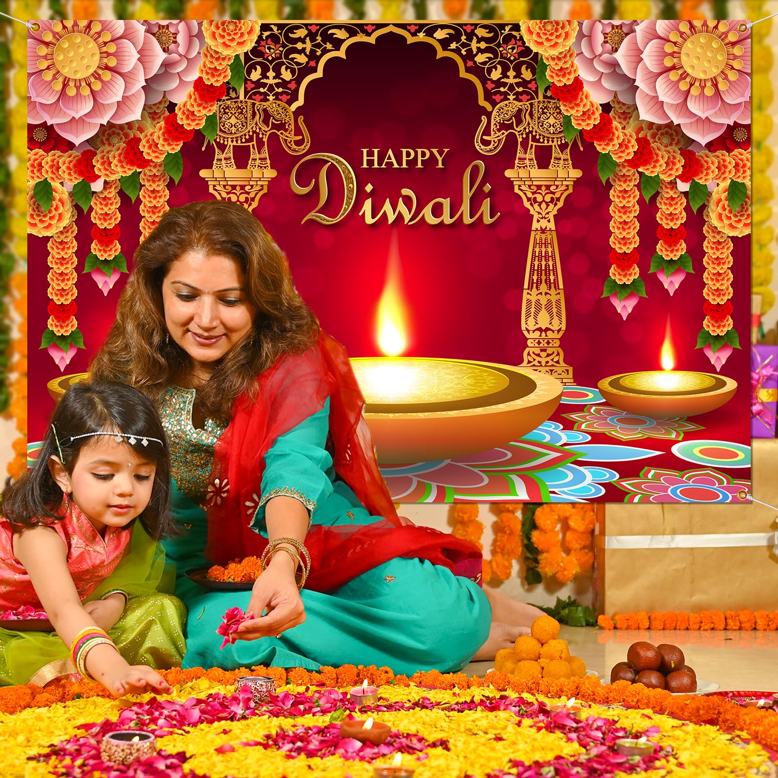 Happy Diwali Backdrop Happy Diwali Banner Diwali Decorations for Home Diwali Banner Backdrop Festival of Lights Banner Deepavali Decorations Diwali Photo Booth Props Diwali Decorations