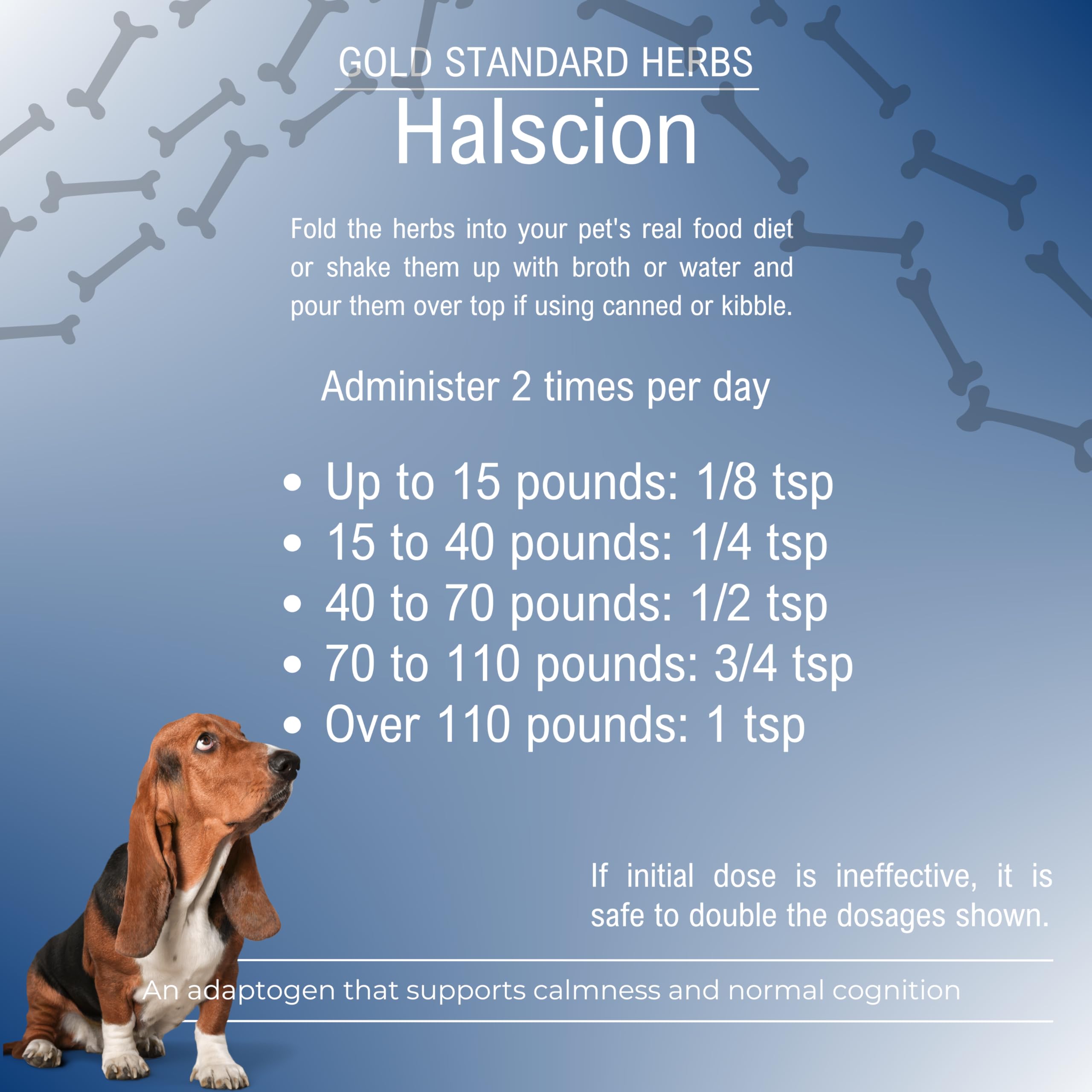 Halscion Cognitive Support and Stress Relief for Dogs by Gold Standard Herbs, All Natural Rehmannia Combination, 85 gram Powder, White