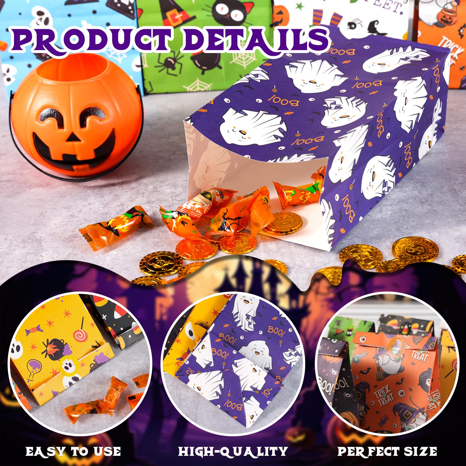 Elunpoe 32pcs Halloween Treat Bags Goodie Bags, Candy Bags for Trick or Treat, Perfect Halloween Party Favor Paper Bags for Snacks, Gift Bags, and Party Supplies