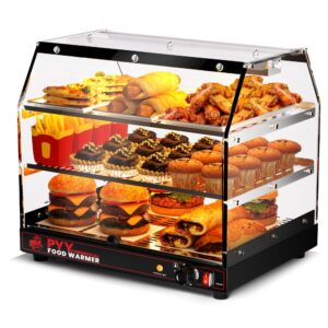 pyy commercial food warmer display - countertop hot box warming cabinet for restaurant party buffet, 3-tier electric heating case with dual insulated door suit for pizza hamburger, black