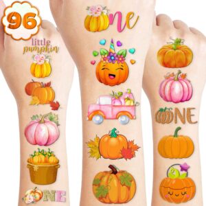 100 pcs fall little pumpkin autumn halloween temporary tattoos themed 1st first birthday party decorations supplies favors decor cute thanksgiving stickers gifts for boys girls school prizes carnival